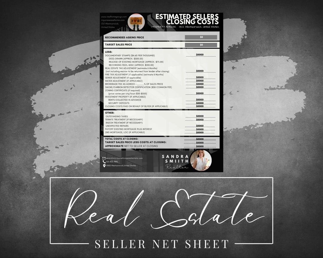 Seller Net Sheet | Real Estate Print | Realtor Information | Real ...
