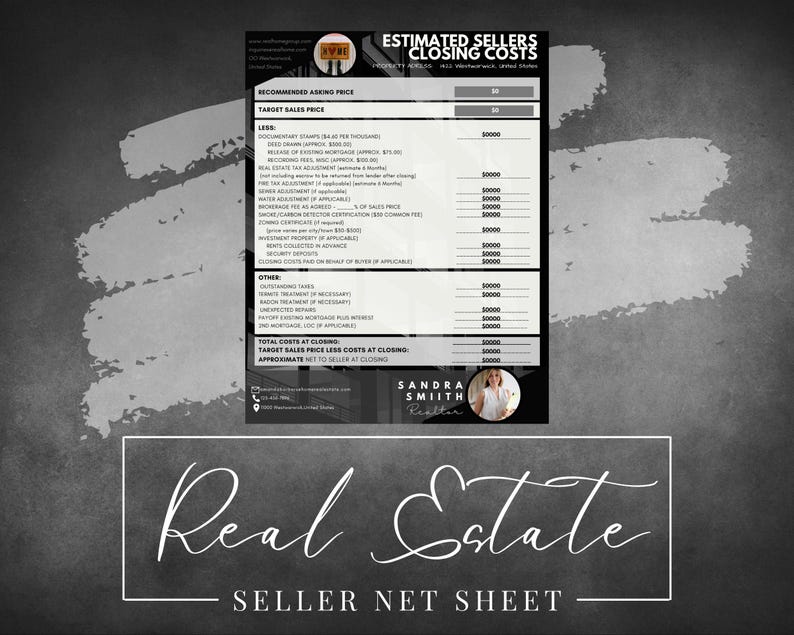 Seller Net Sheet | Real Estate Print | Realtor Information | Real ...