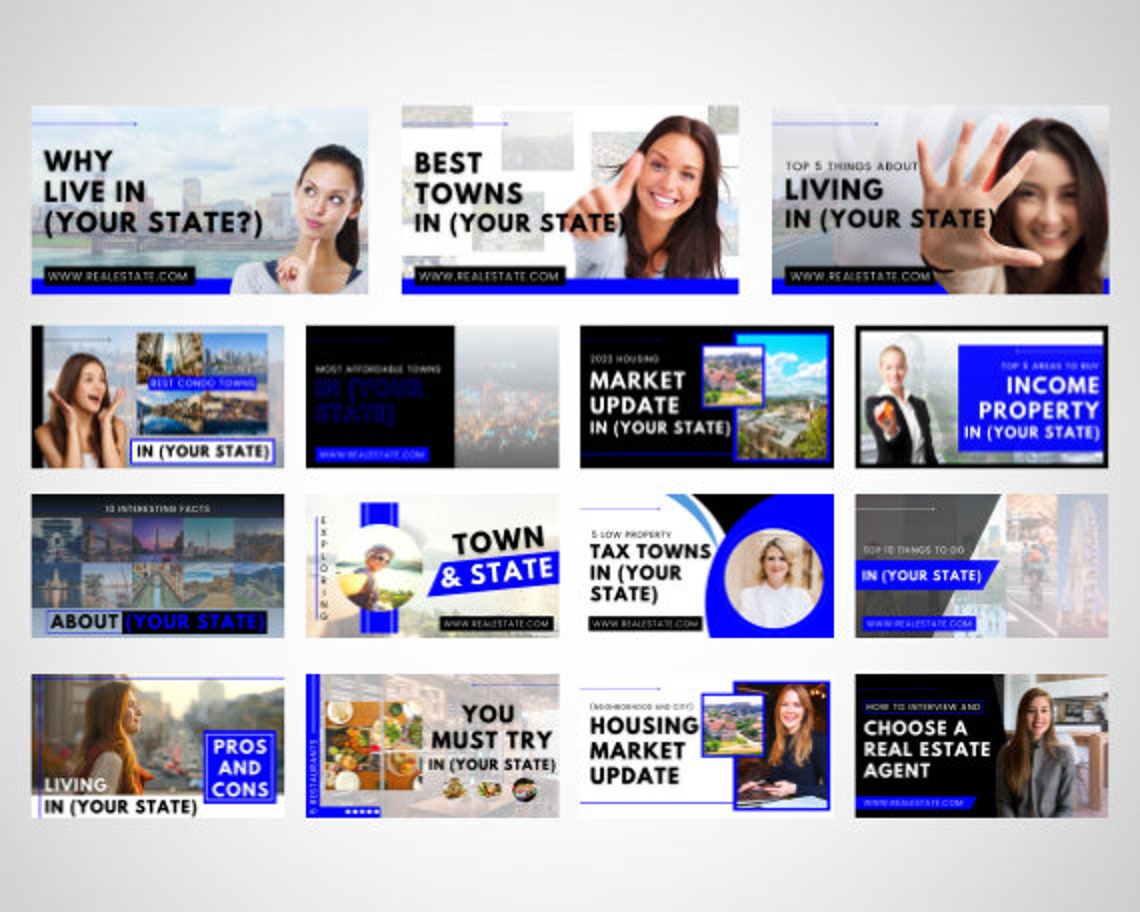 30 Blue Youtube Thumbnails for Real Estate Agents Real Estate Social ...