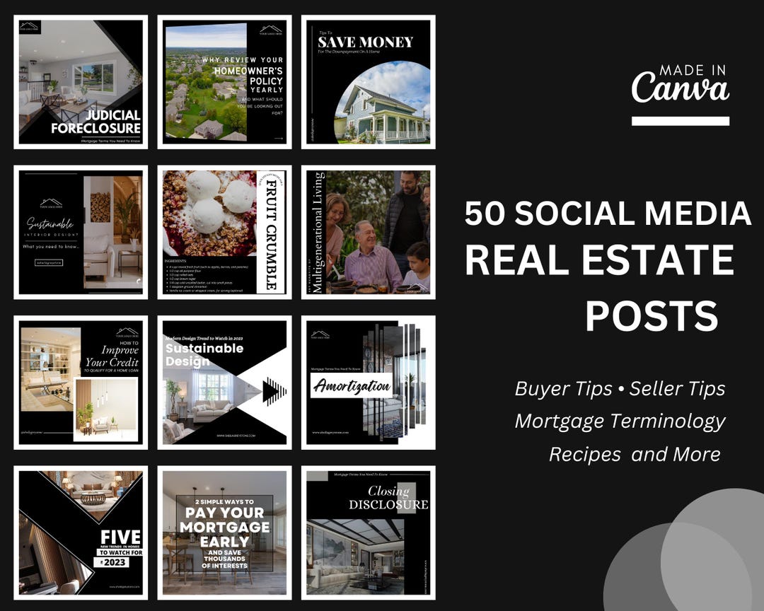 50 Modern Social Media Post | Real Estate Agent Content Calendar ...