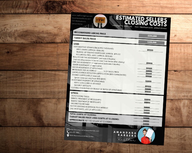 Seller Net Sheet | Real Estate Print | Realtor Information | Real ...