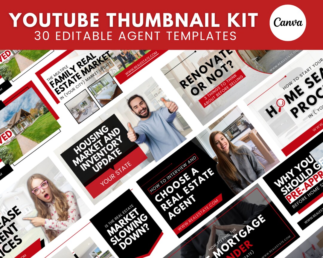 30 Red Youtube Thumbnails for Real Estate Agents | Real Estate Social ...