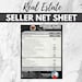 Seller Net Sheet Real Estate Print Realtor Information - Etsy