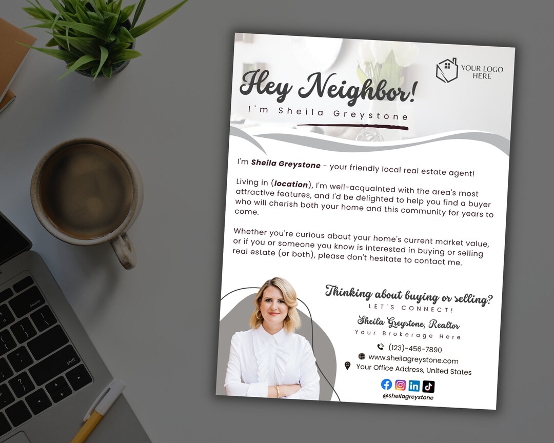 Hi Neighbor Real Estate Prospecting Letter | Real Estate Handout | Real ...
