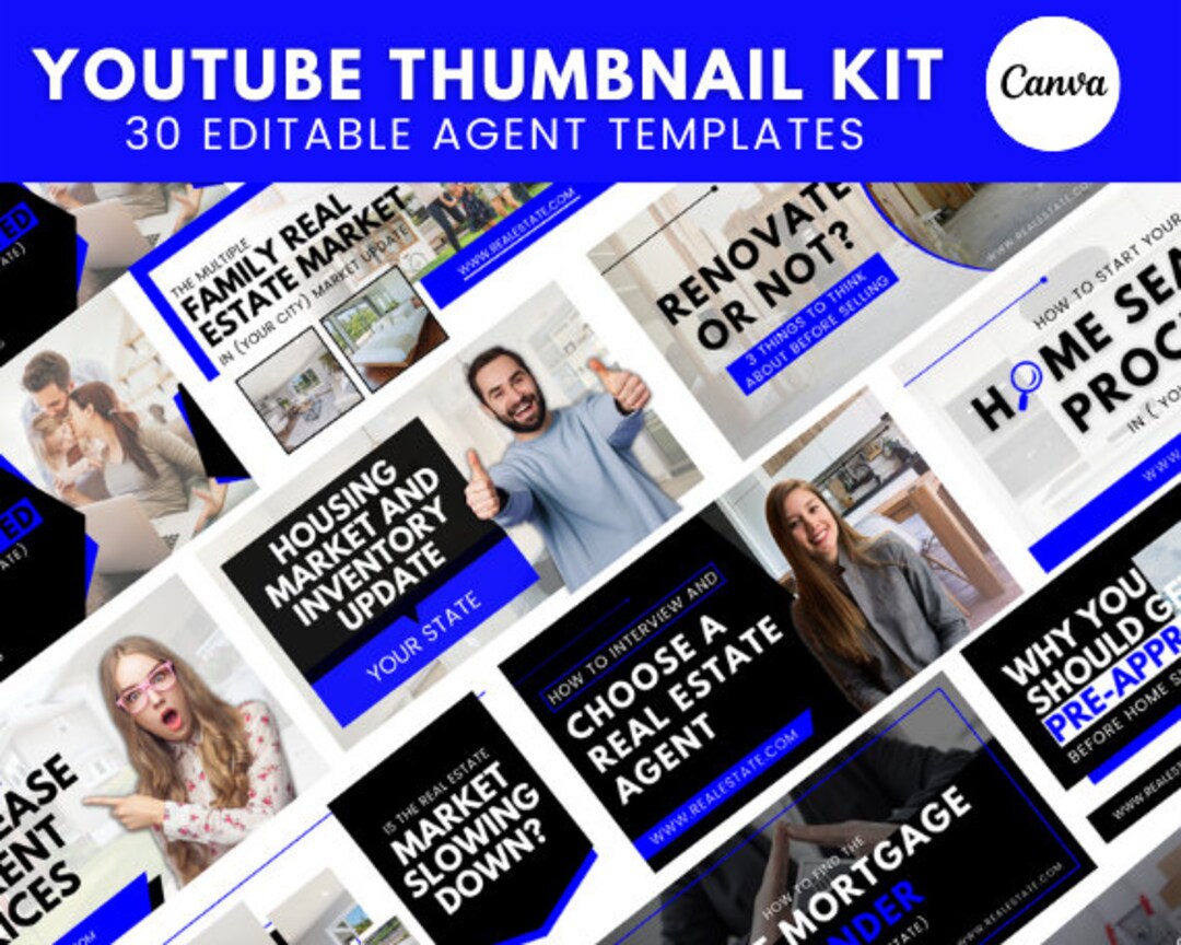 30 Blue Youtube Thumbnails for Real Estate Agents Real Estate Social ...