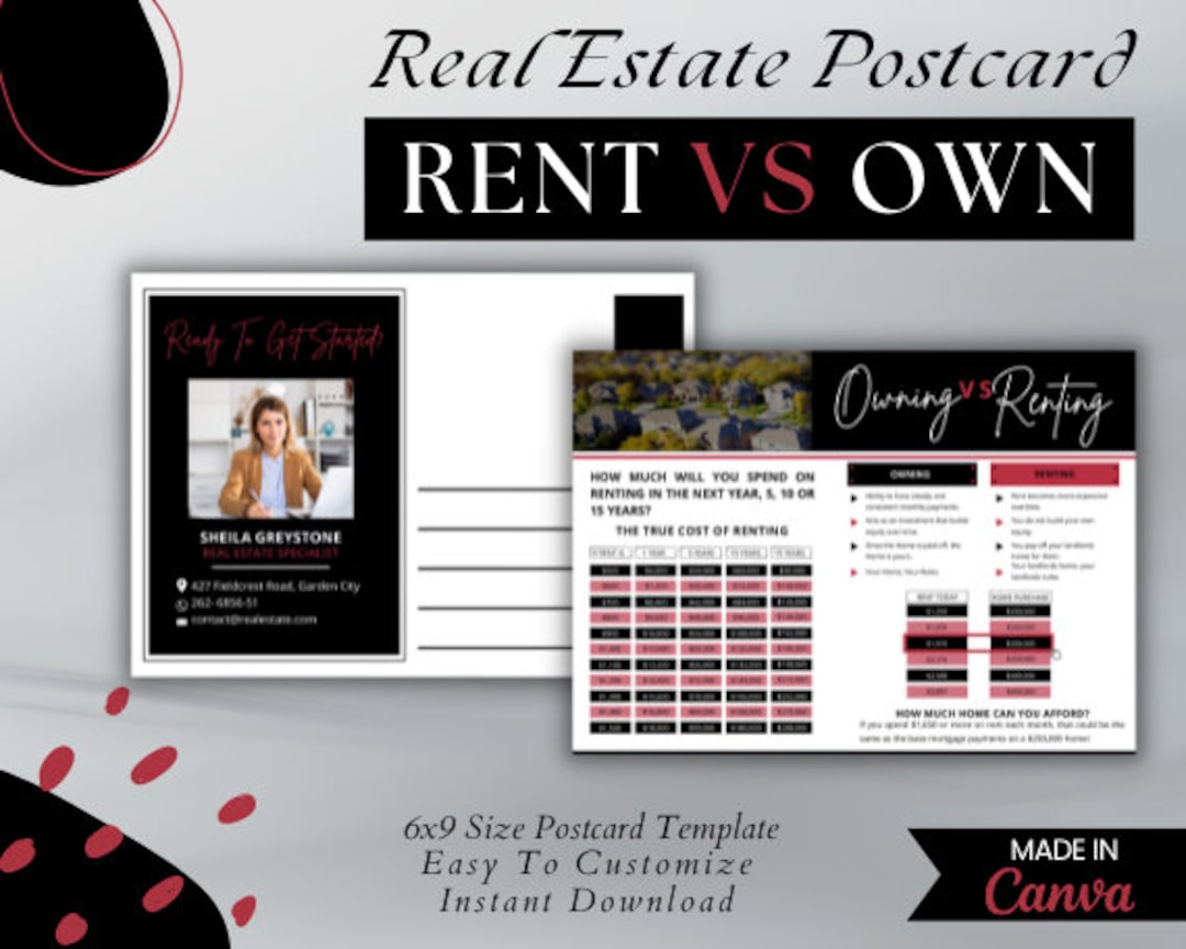 Red Renting Vs Owning Postcard 6x9 Real Estate Postcard - Etsy