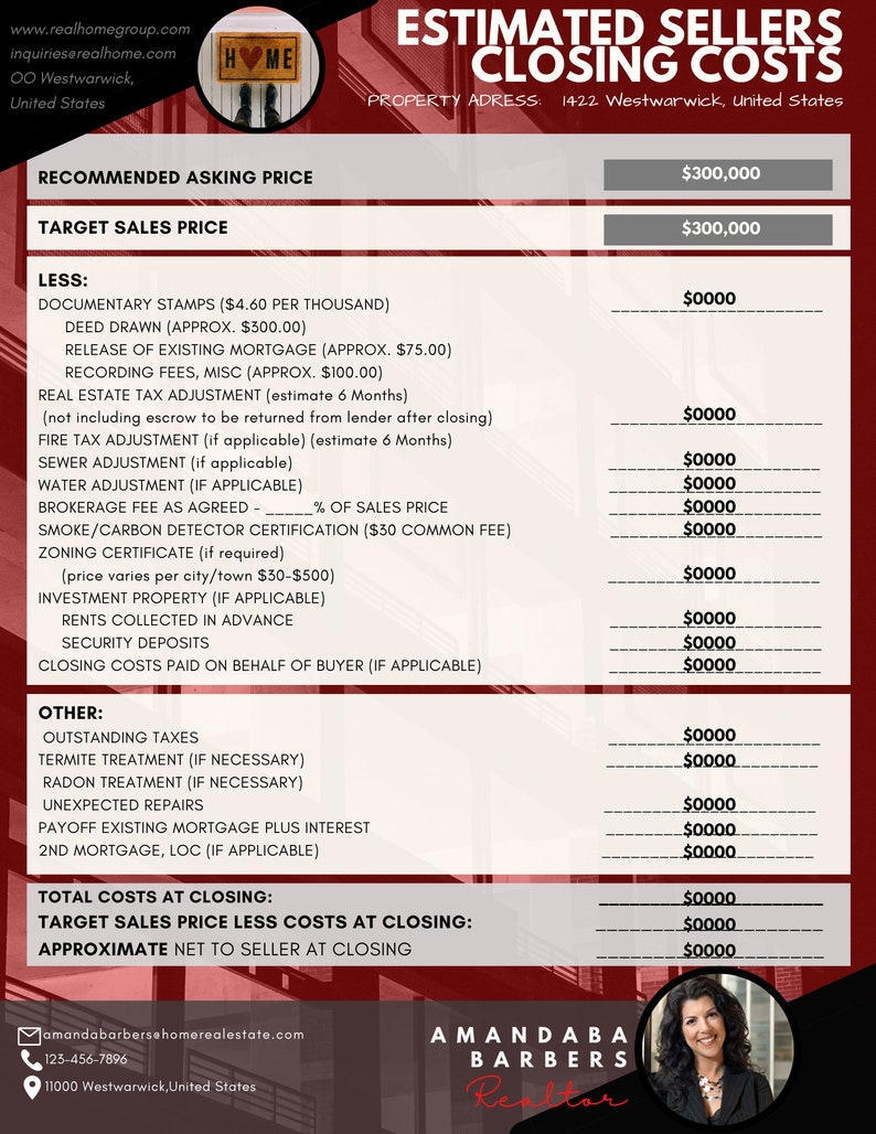 Red Seller Net Sheet Real Estate Print Realtor Information - Etsy