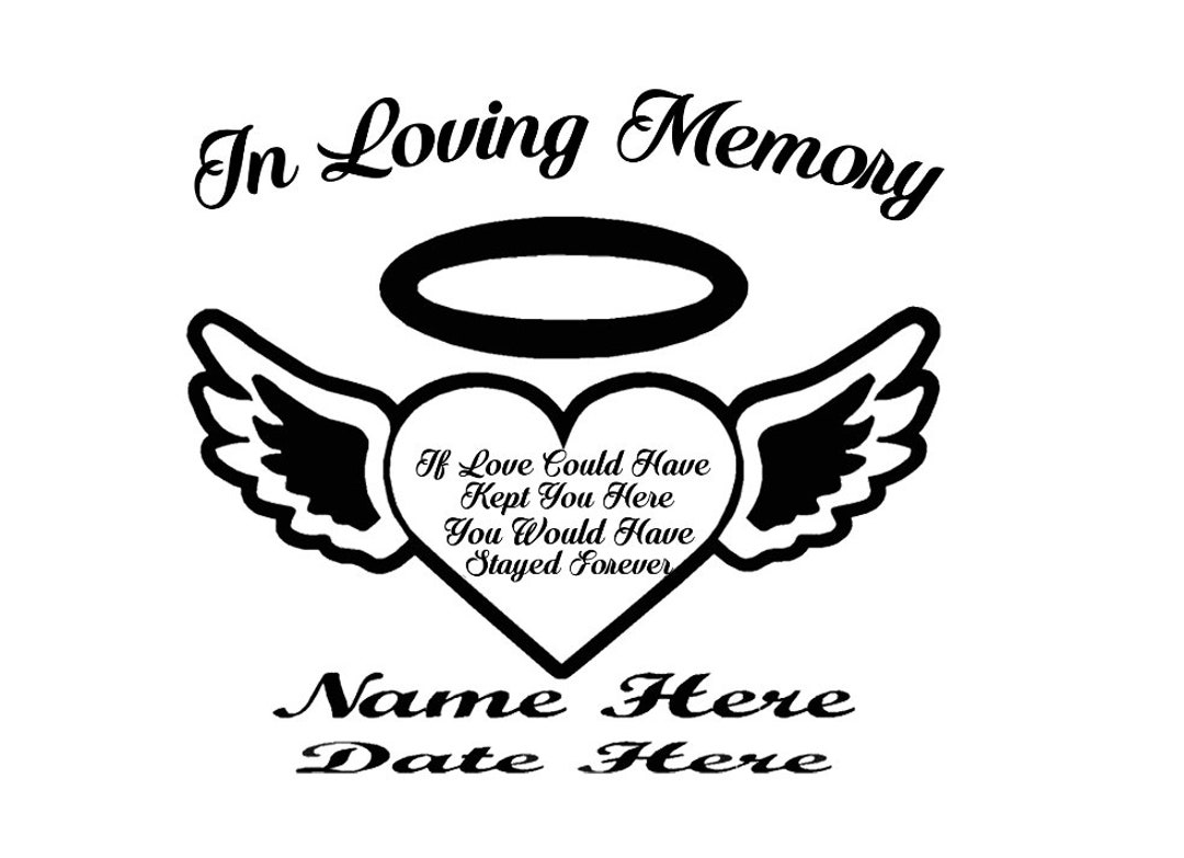 In Loving Memory, Family, R.I.P, Angel Wings, Halo Ring. Custom Decal ...