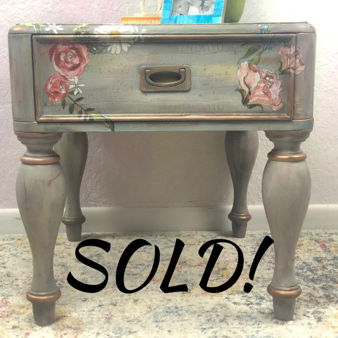 SOLD DO NOT Purchase Floral Side Table. Hand-painted End Table ...