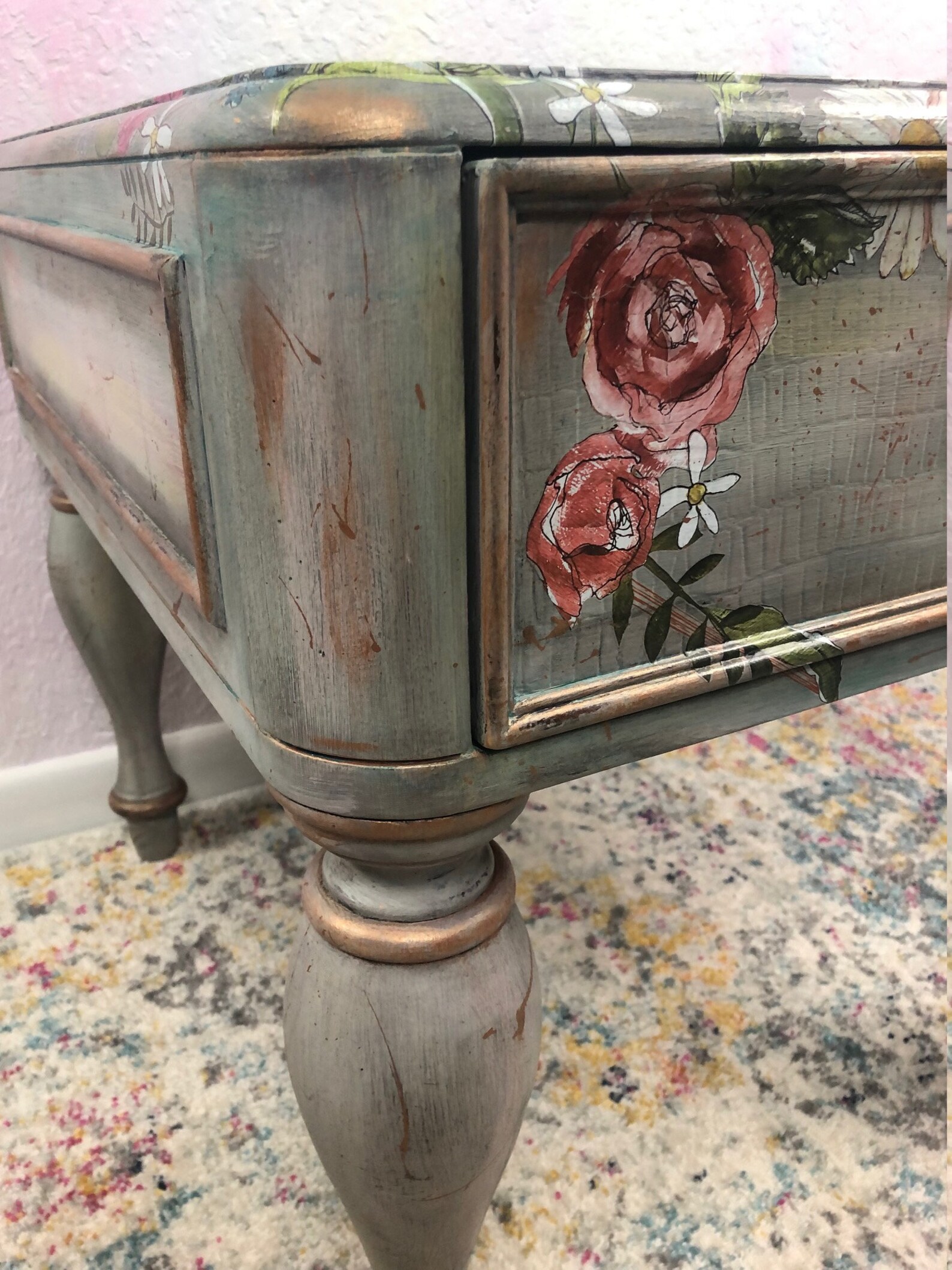 SOLD!!! DO NOT Purchase! Floral Side Table. Hand-painted End Table. Bohemian Decor. Decoupaged ...