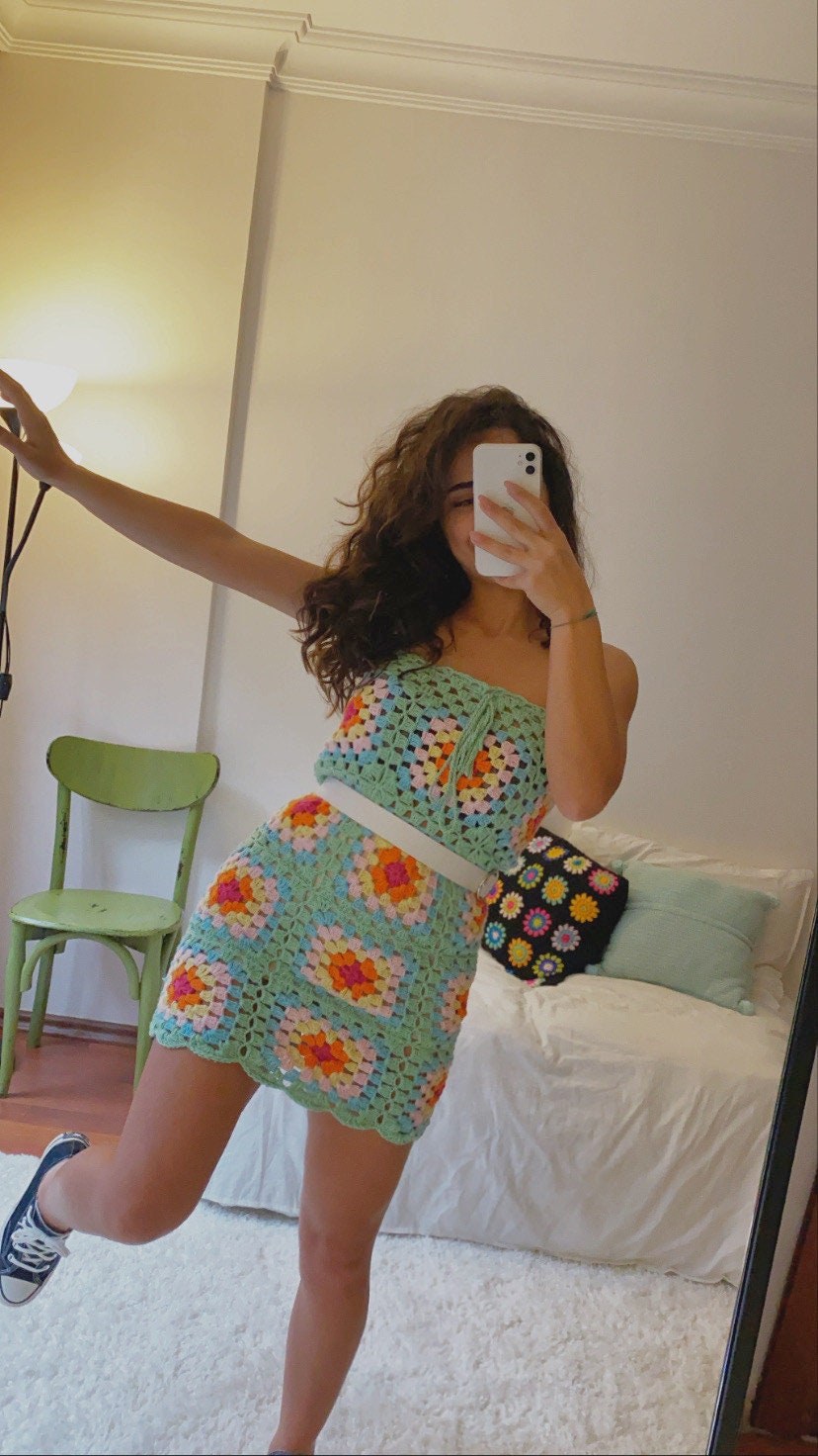 Granny Square Crochet Skirt Colorful Long Skirt Boho Crochet - Etsy