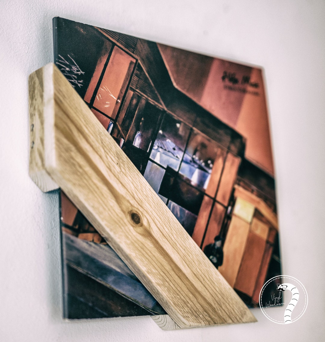 Wall Mounted Vinyl Record Holder Display Diagonal Rustic Rack 12 Inch ...