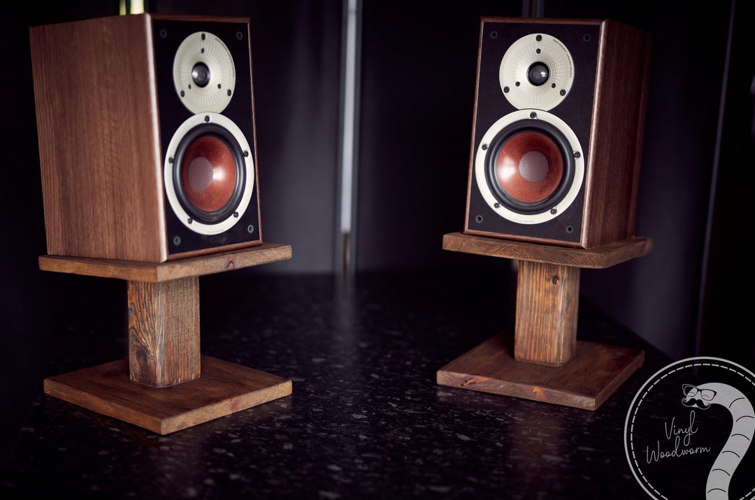 Pair Desk Top Speaker Stands Walnut Tilted Hand Made Using Reclaimed ...