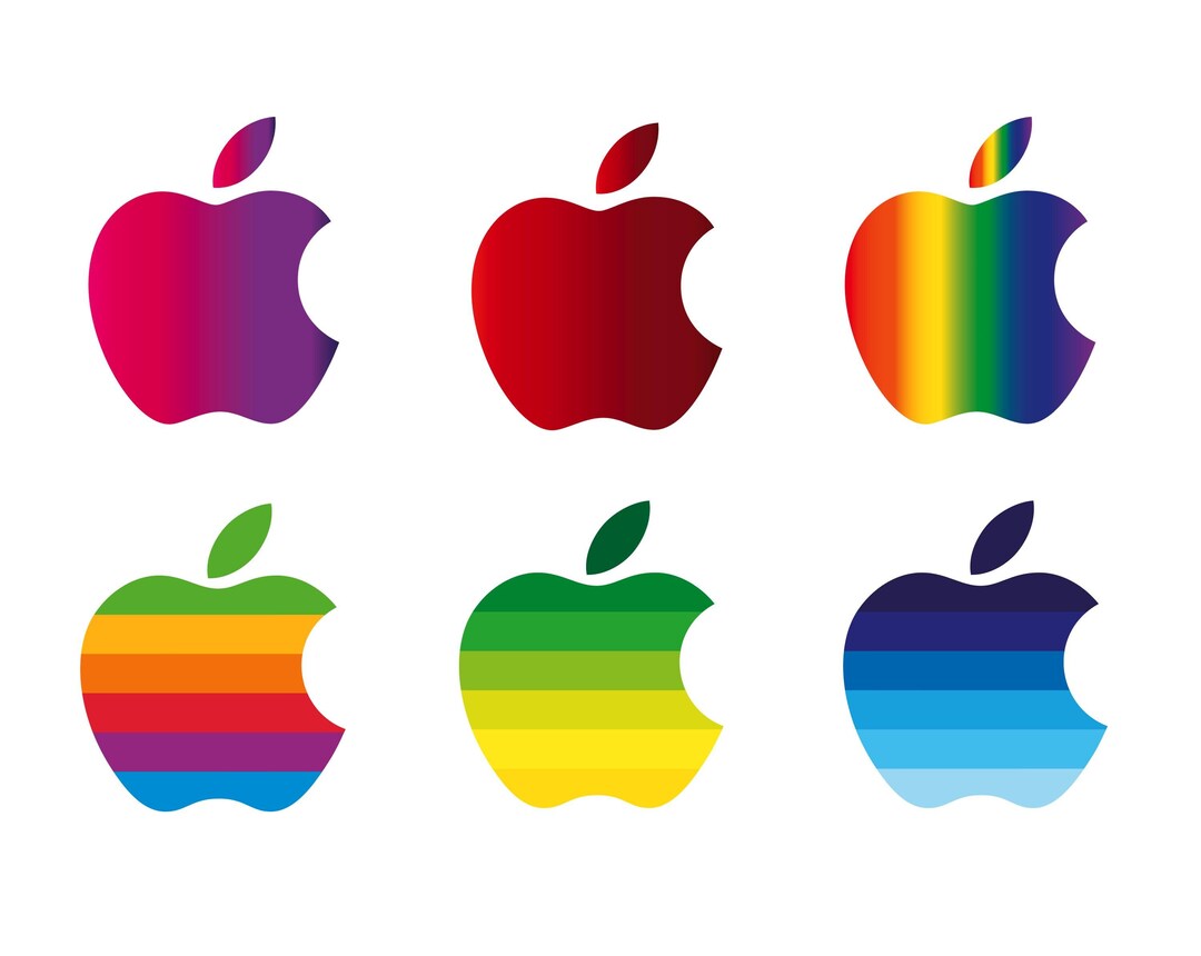 6 X Retro Apple Logo Stickers - Unique Designs - Rainbow - Colourful ...