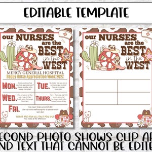 Western Nurses Appreciation Week Editable Itinerary | Hospital Staff ...