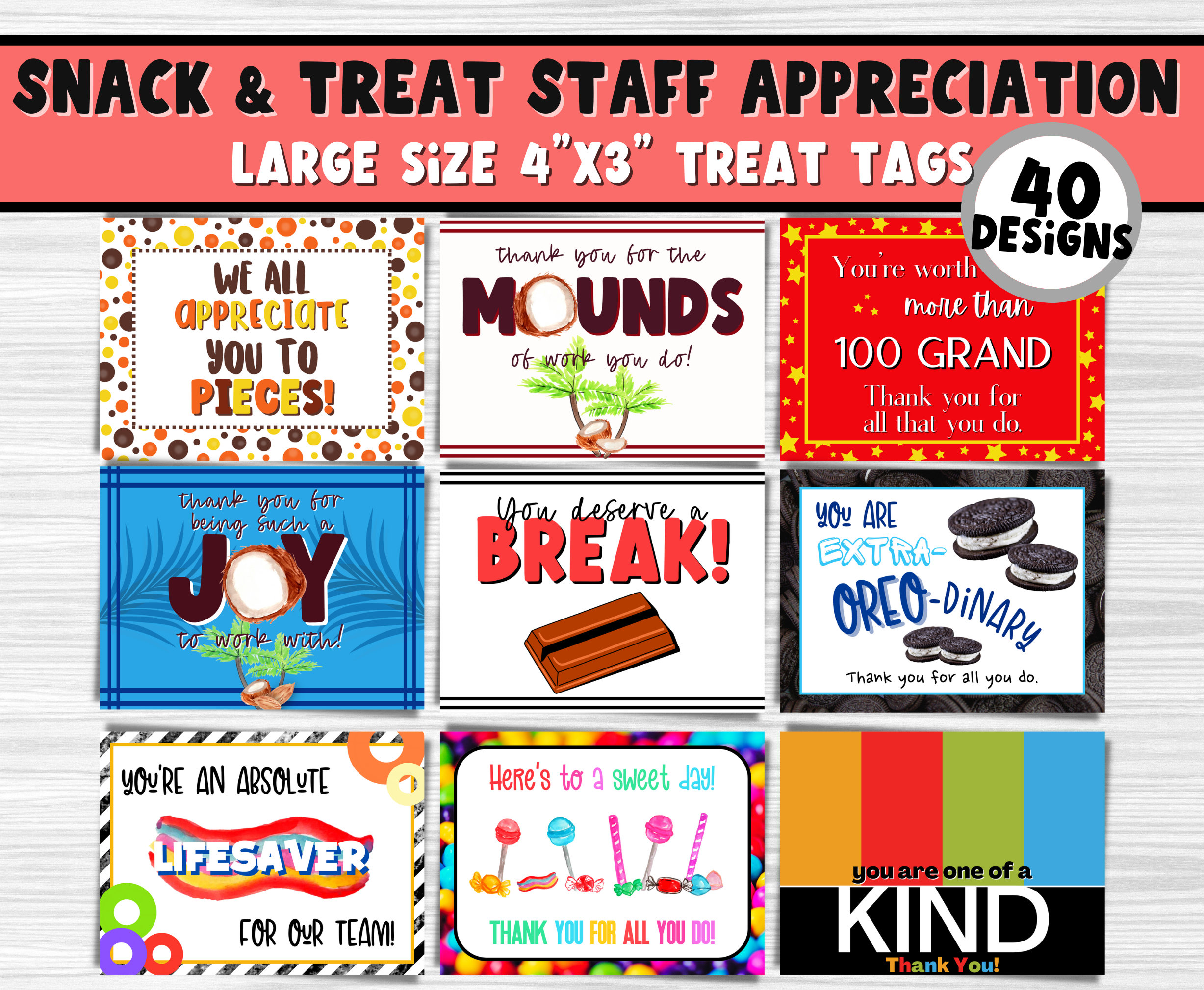 Treat Tags Staff Appreciation Bundle Gift Tags Large Size - Etsy