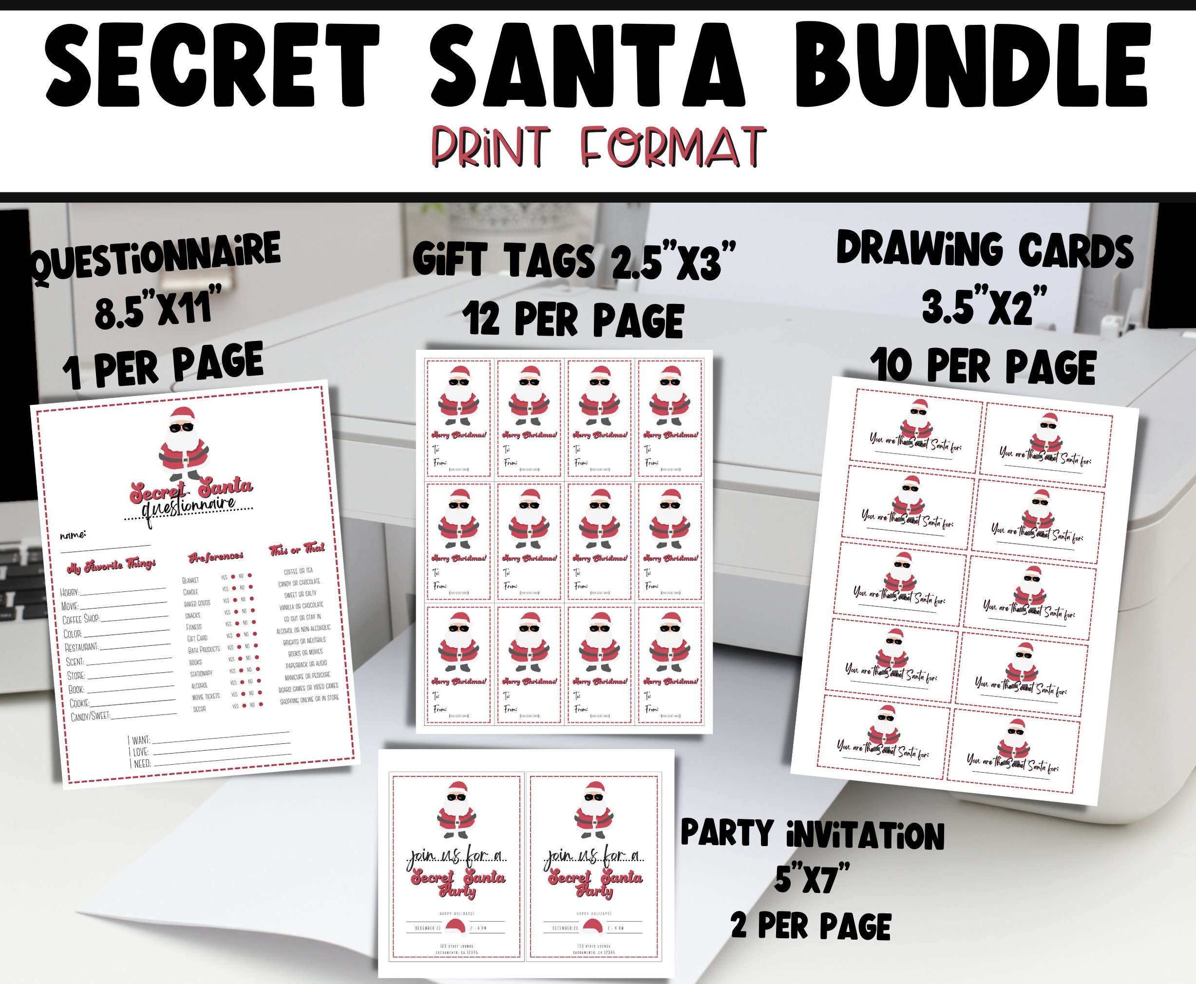 Secret Santa Holiday Questionnaire Editable Bundle | Secret Santa Gift ...