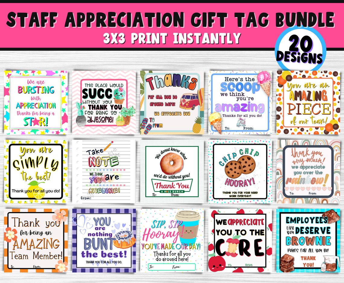 Staff Appreciation Bundle Gift Tags Employee Appreciation - Etsy