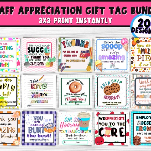 Staff Appreciation Bundle Gift Tags Employee Appreciation - Etsy