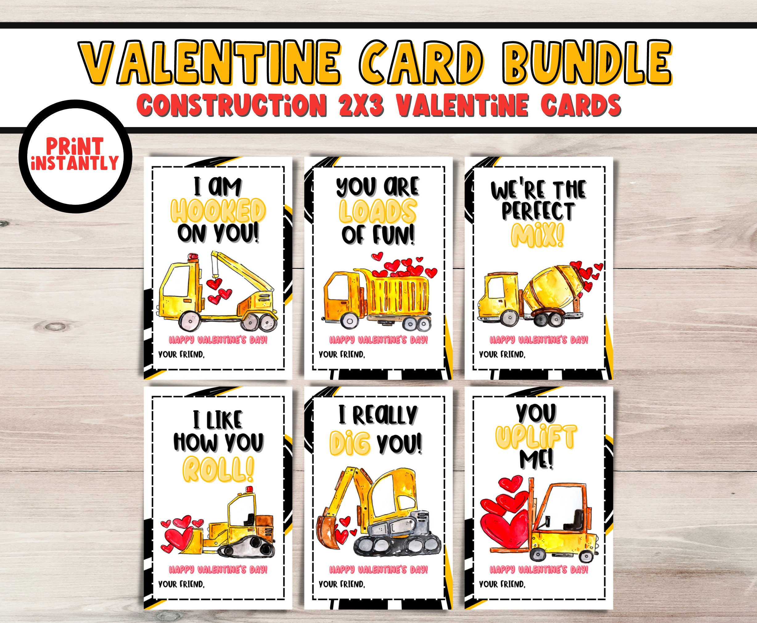 Construction Valentine Card Bundle | DIY Valentine Bulk Employee ...