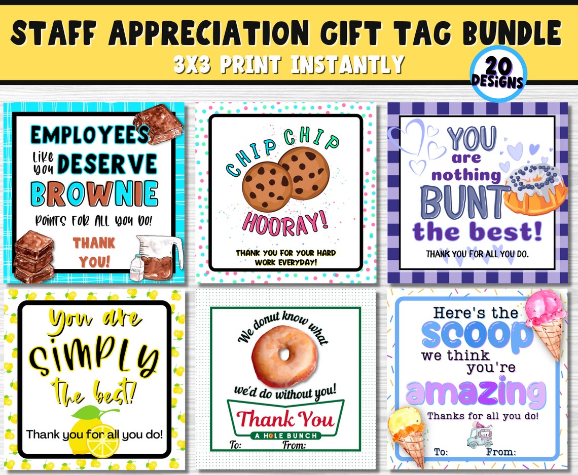 20 Staff Appreciation Bundle Gift Tags Employee Appreciation - Etsy