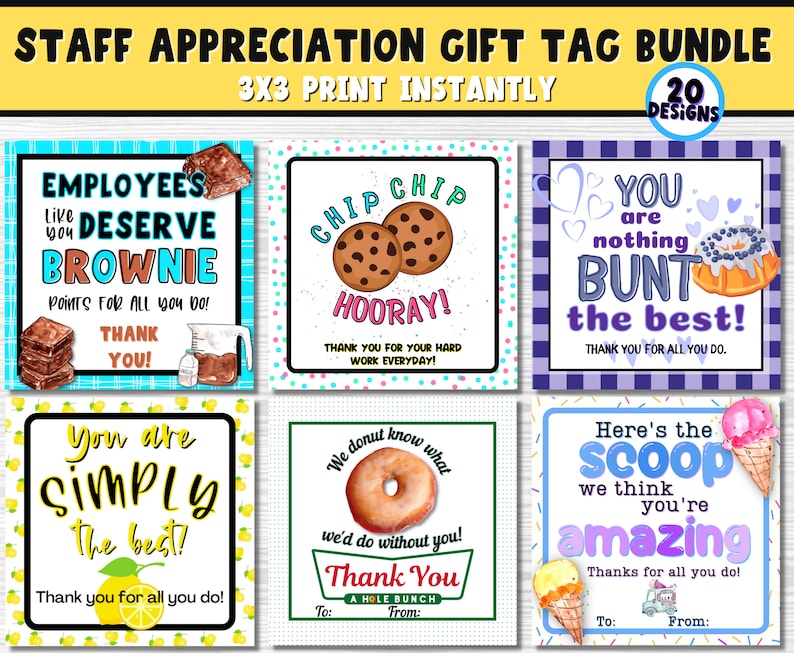 20 Staff Appreciation Bundle Gift Tags Employee Appreciation - Etsy