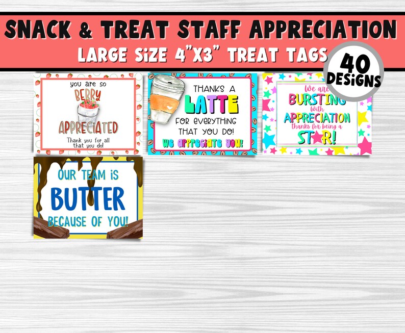 SNACK & TREAT Staff Appreciation Bundle Gift Tags | Large Size 4"x3 ...