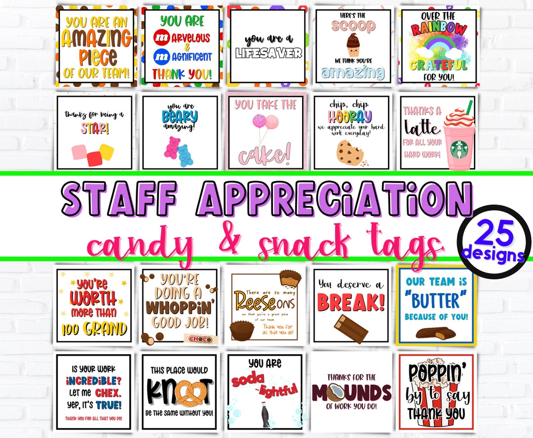 CANDY and SNACK Tags Staff Appreciation Bundle | 2.5"x2.5" Printable ...