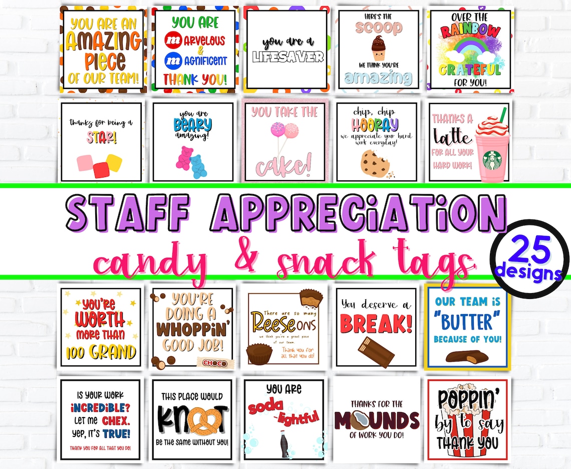 CANDY and SNACK Tags Staff Appreciation Bundle | 2.5"x2.5" Printable ...