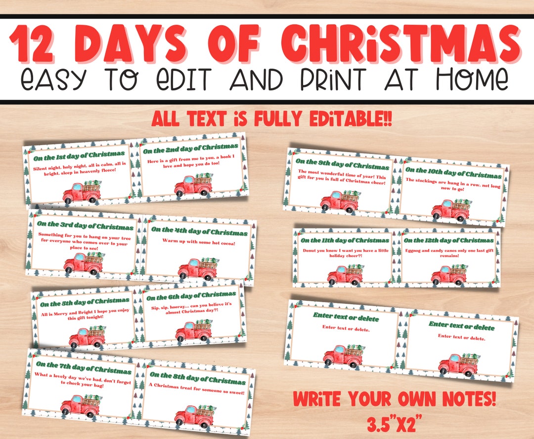 Editable Twelve Days of Christmas Printable Tags | Printable Christmas ...