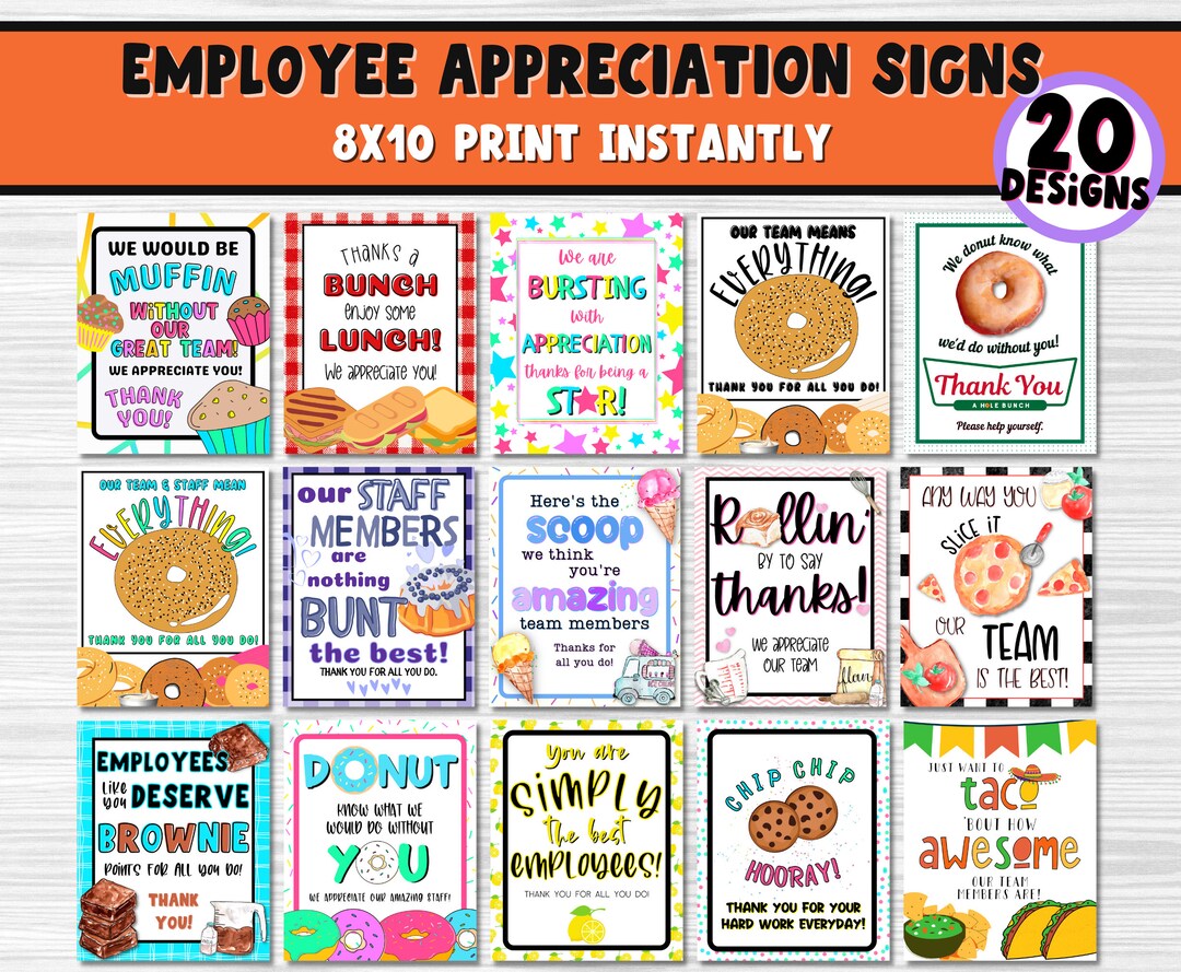 Staff Appreciation Sign Bundle 20 Designs Brunch, Lunch, Cookie, Muffin ...