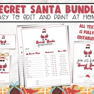 Secret Santa Holiday Questionnaire Editable Bundle | Secret Santa Gift ...