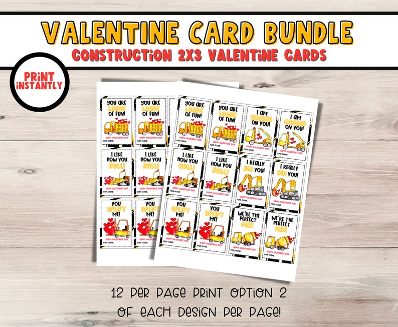 Construction Valentine Card Bundle | DIY Valentine Bulk Employee ...