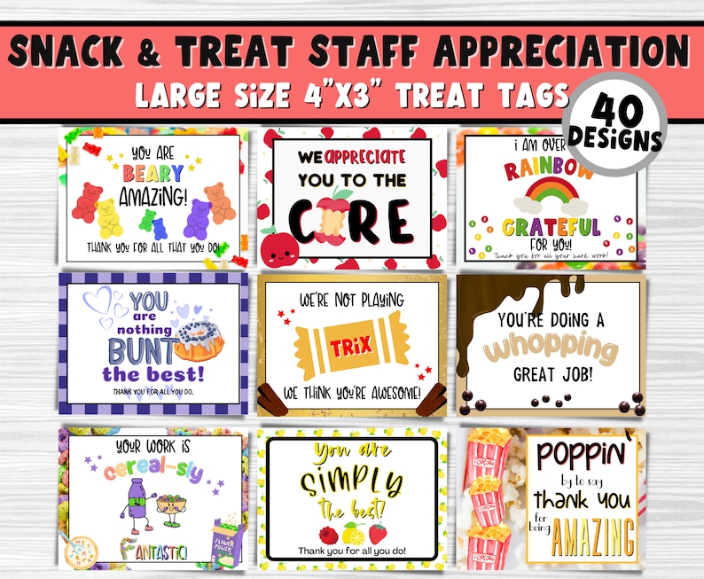 SNACK & TREAT Staff Appreciation Bundle Gift Tags Large Size - Etsy
