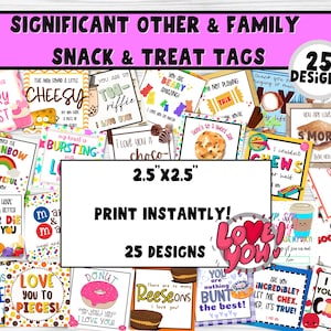 Snack & TREAT I Love You Bundle Gift Tags | 2.5" Square Printable DIY ...