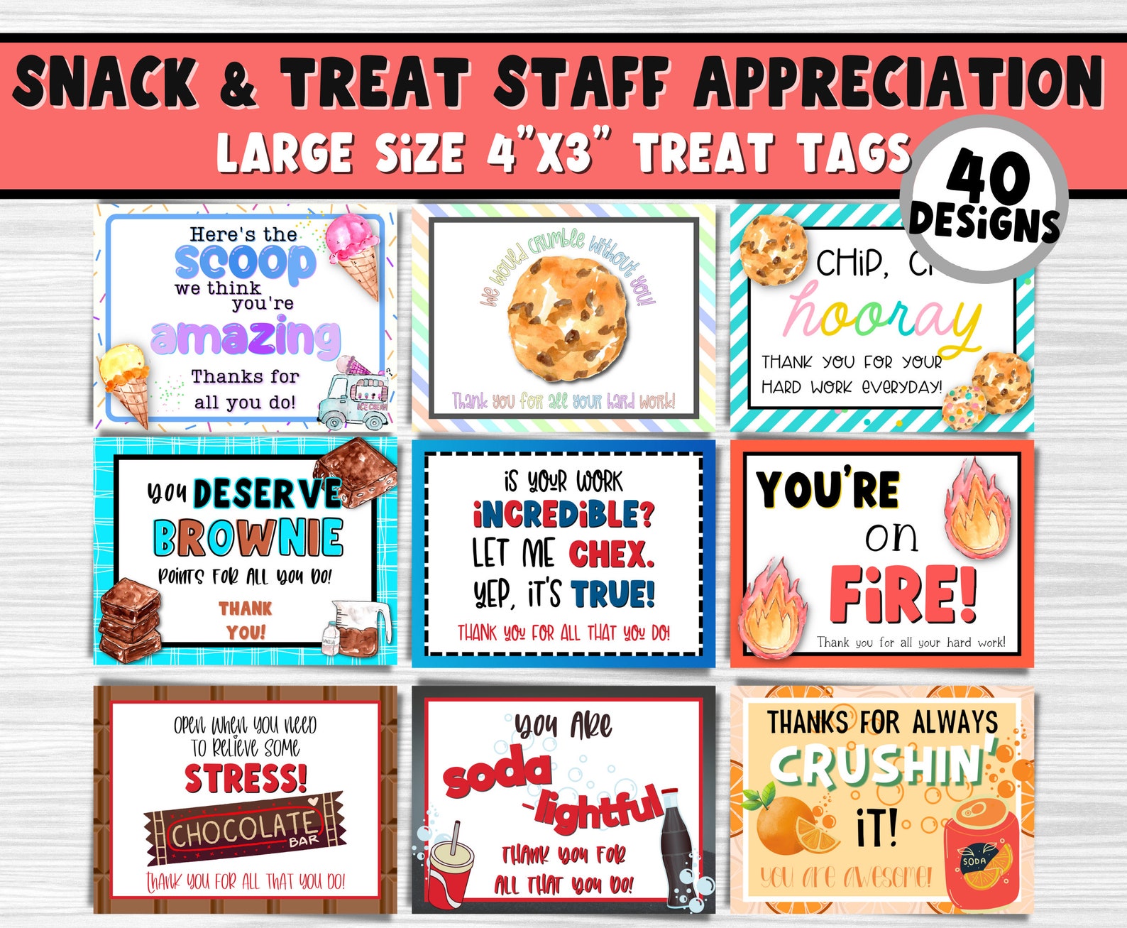 Treat Tags Staff Appreciation Bundle Gift Tags Large Size - Etsy