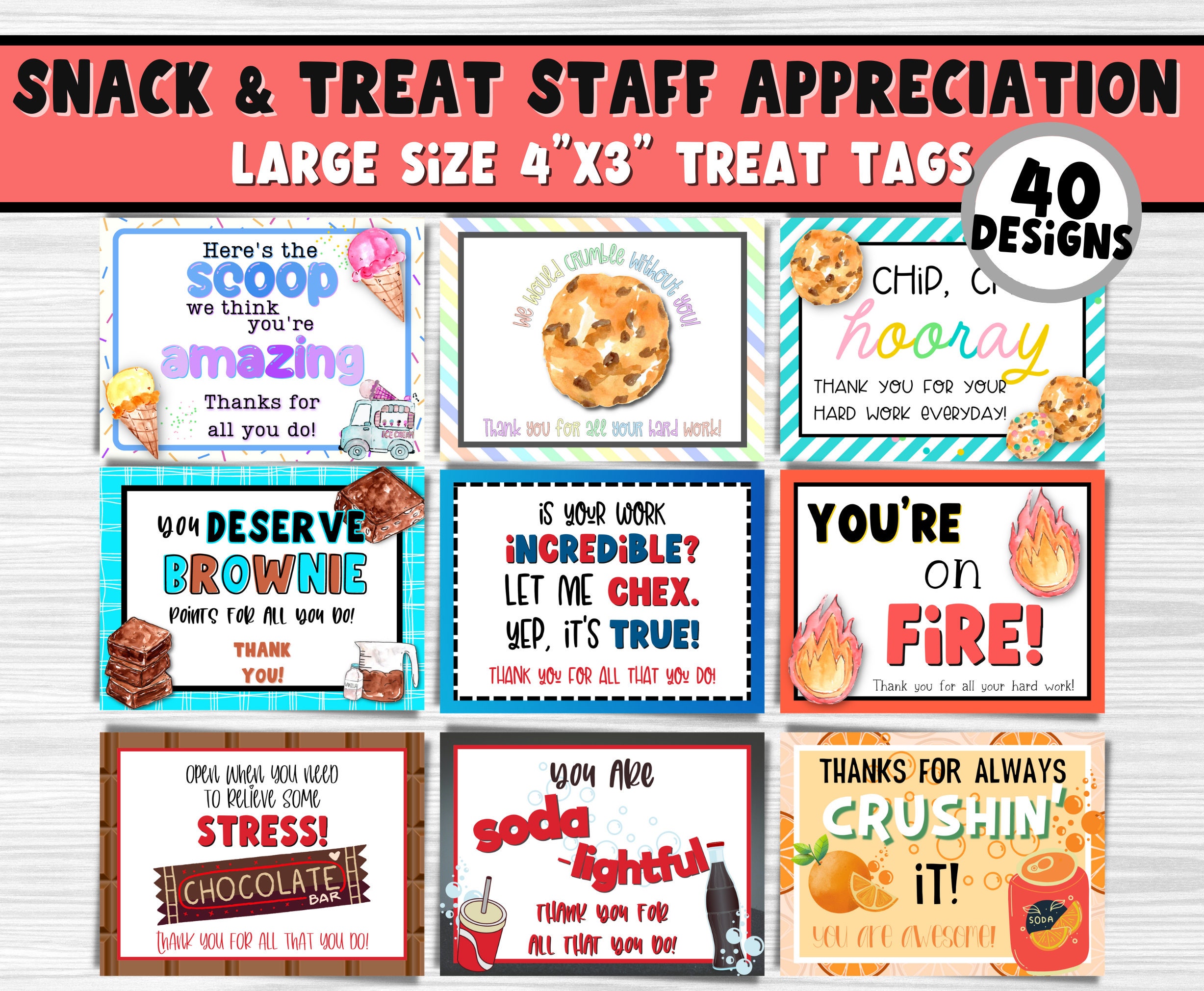 SNACK & TREAT Staff Appreciation Bundle Gift Tags Large Size - Etsy