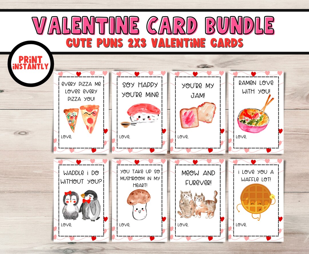 Cute Puns Valentine Card Bundle | DIY Valentine Bulk Employee ...