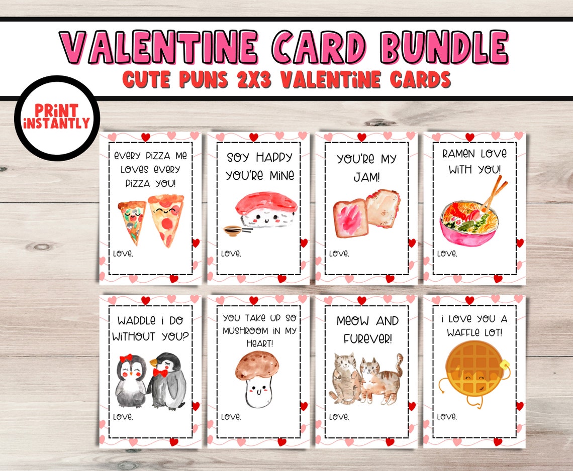 Cute Puns Valentine Card Bundle DIY Valentine Bulk Employee - Etsy