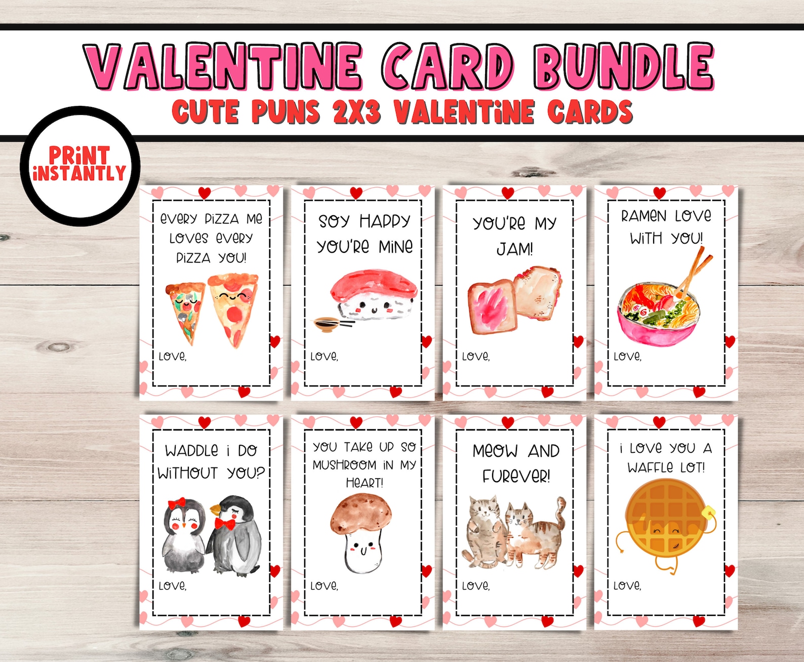 Cute Puns Valentine Card Bundle DIY Valentine Bulk Employee ...