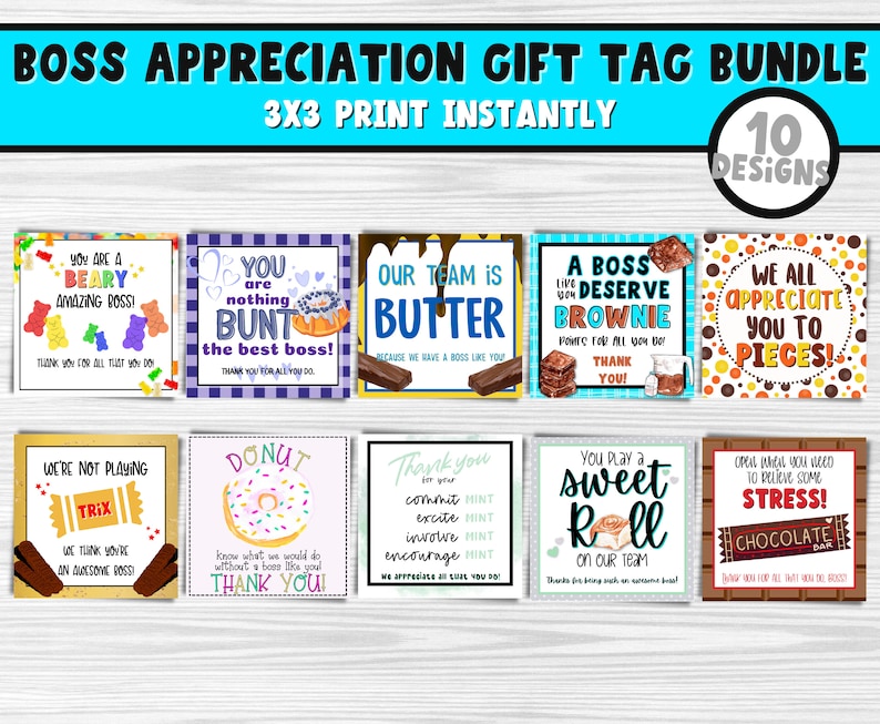 Snack & Candy Boss Appreciation Tag Bundle Designs 3x3 - Etsy