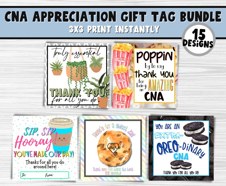 CNA Printable Appreciation Bundle 15 Gift Tags DIY Bulk - Etsy