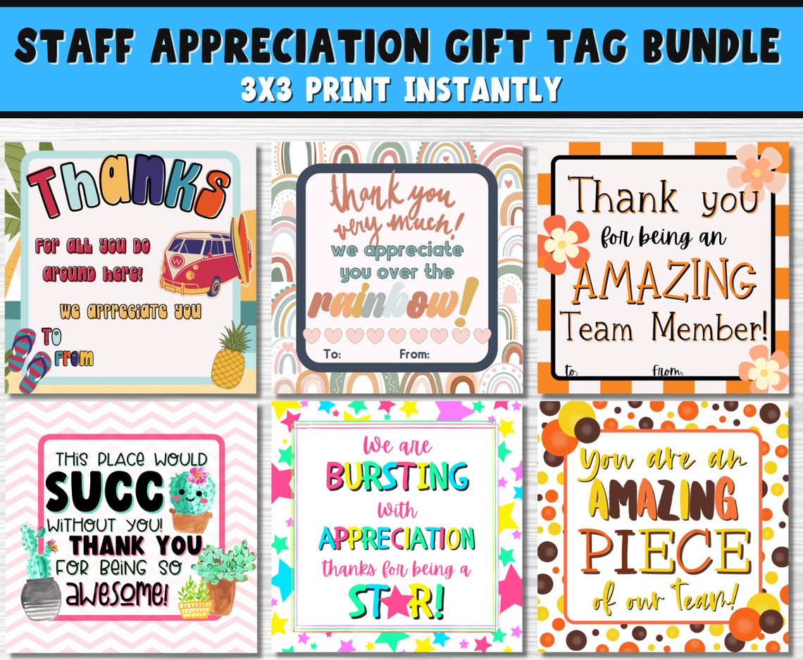 Staff Appreciation Bundle Gift Tags Employee Appreciation - Etsy