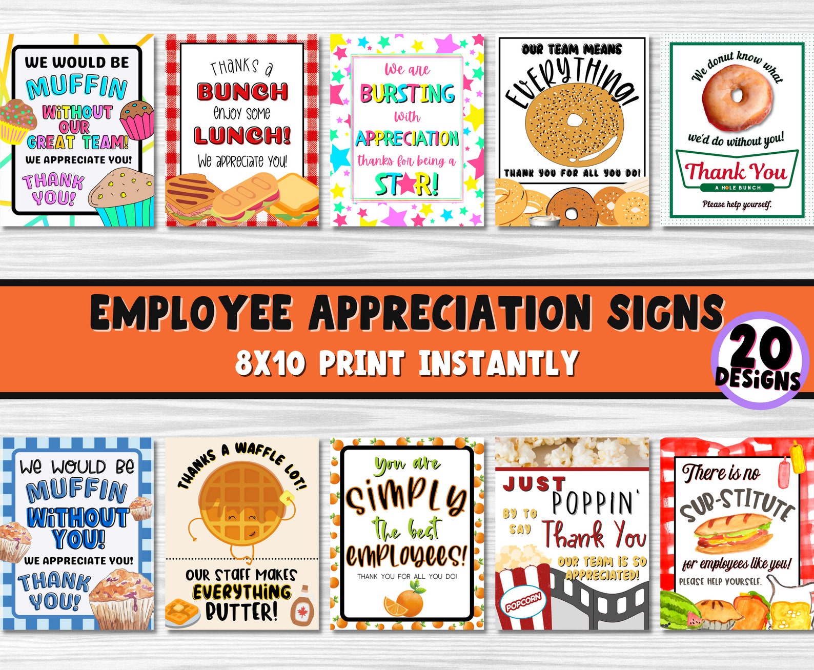 Staff Appreciation Sign Bundle 20 Designs Brunch, Lunch, Cookie, Muffin ...