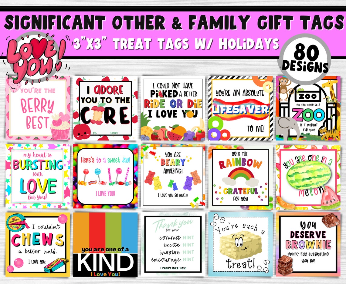 Snack & TREAT I Love You Bundle Gift Tags 3x3 - Etsy