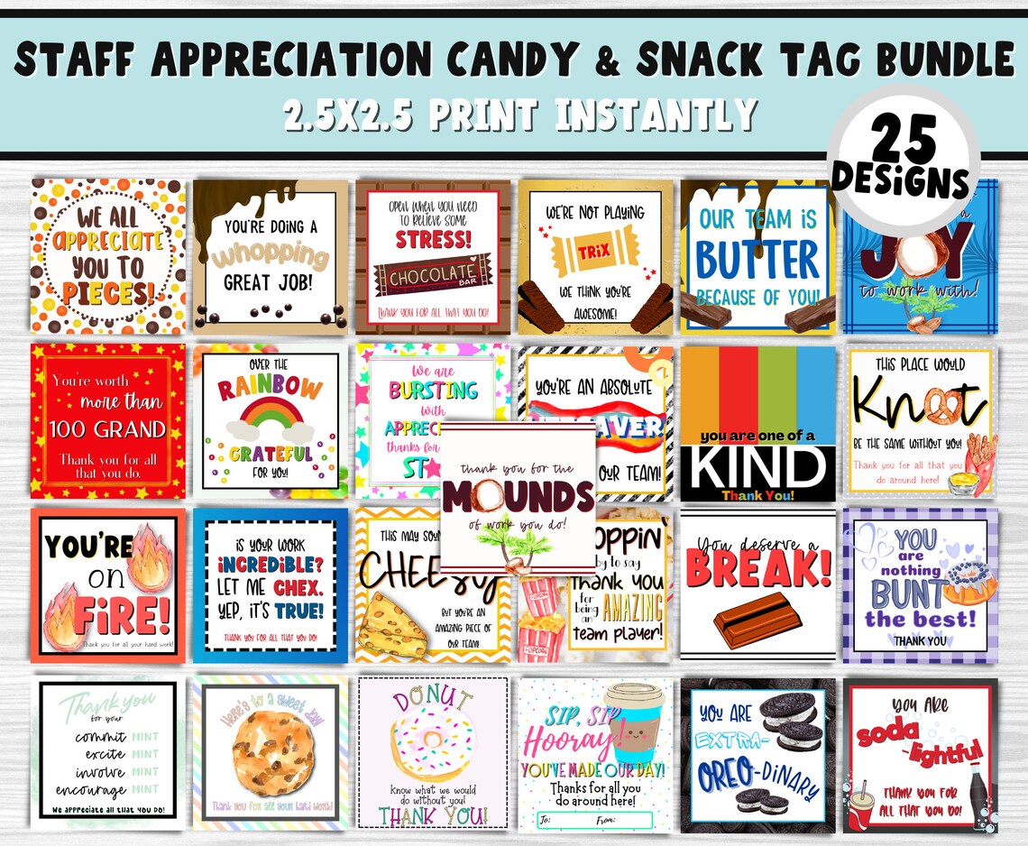 Snack & Candy Tags for Staff Appreciation | Employee Appreciation Gift ...