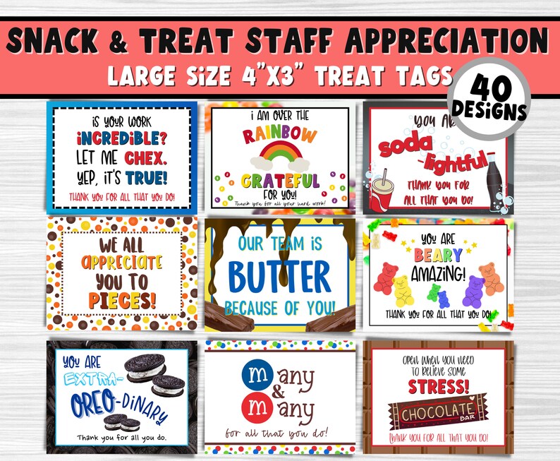 SNACK & TREAT Staff Appreciation Bundle Gift Tags | Large Size 4"x3 ...