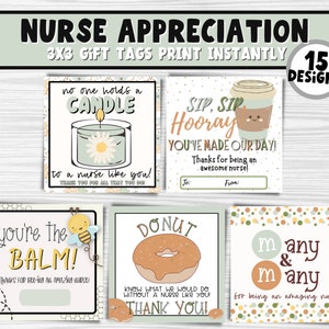 NURSE Appreciation Printable Gift Tags | Hospital Staff DIY Bulk Gift ...