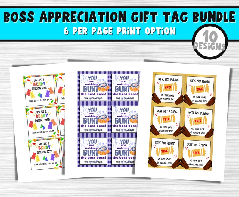 Snack & Candy Boss Appreciation Tag Bundle Designs 3x3 - Etsy