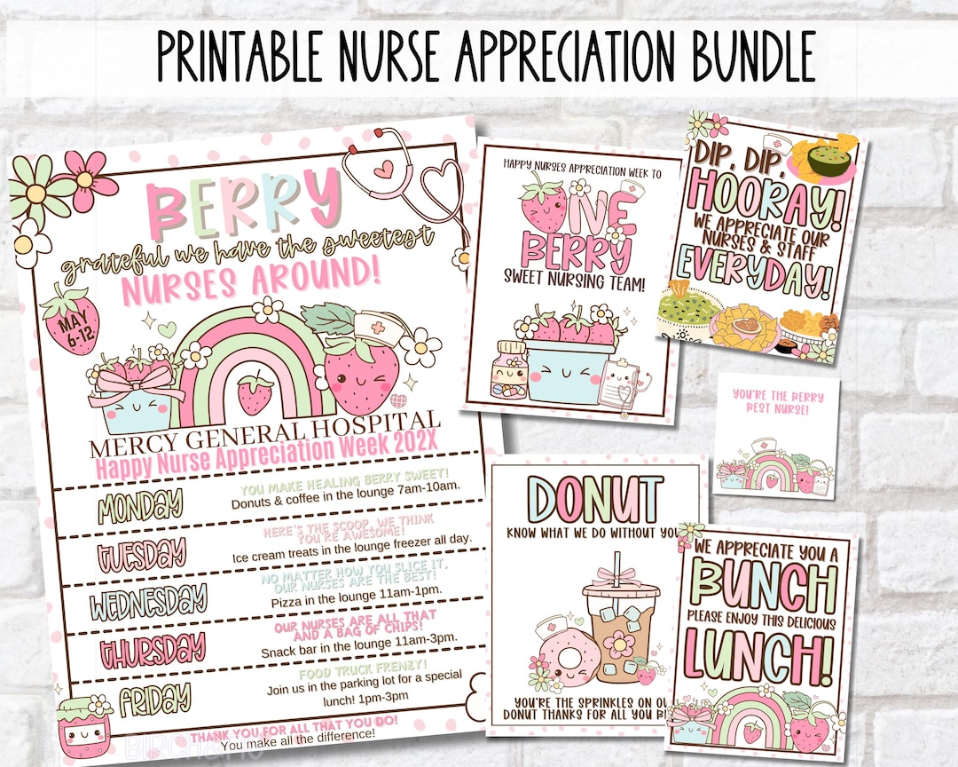 Cute STRAWBERRY Theme Nurses Appreciation Week Editable Itinerary ...